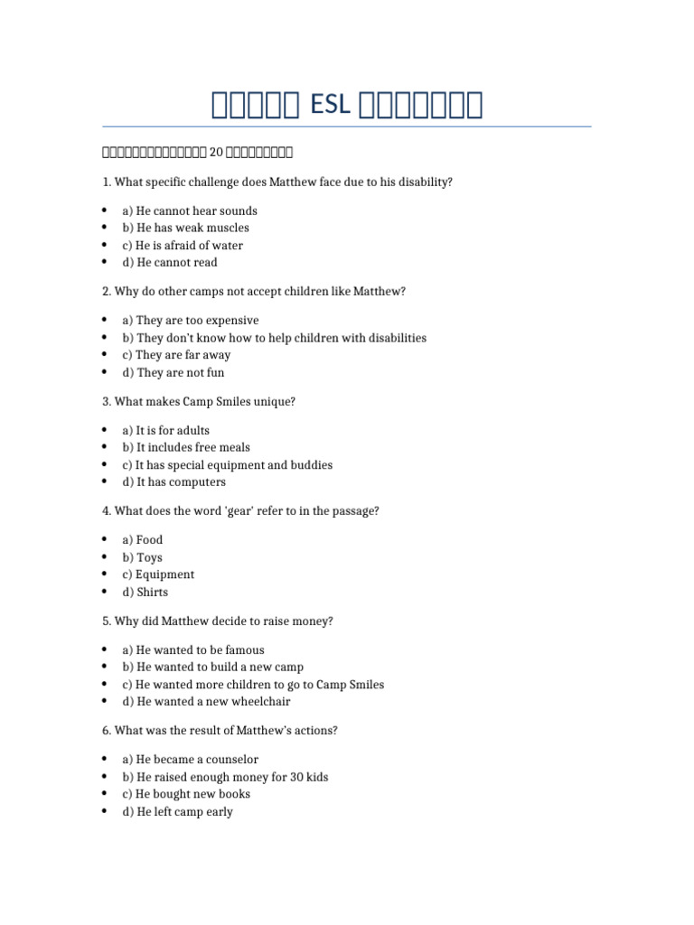 ESL2 Reading Review Camp Advanced | PDF | Gardens