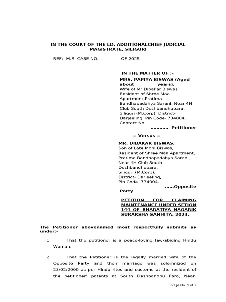 Papiya Biswas Petition 125 Crpc | PDF | Affidavit