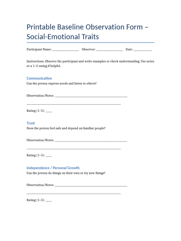 Printable Baseline Observation Form | PDF | Gratitude | Interpersonal ...