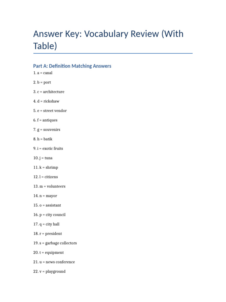 Unit9 10 Vocab Review WithTable Answers | PDF