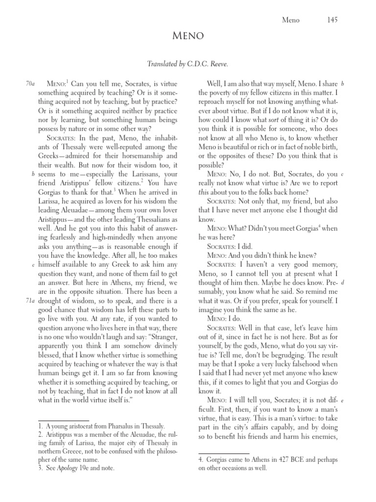 Platos Meno | PDF | Socrates | Dialogues Of Plato