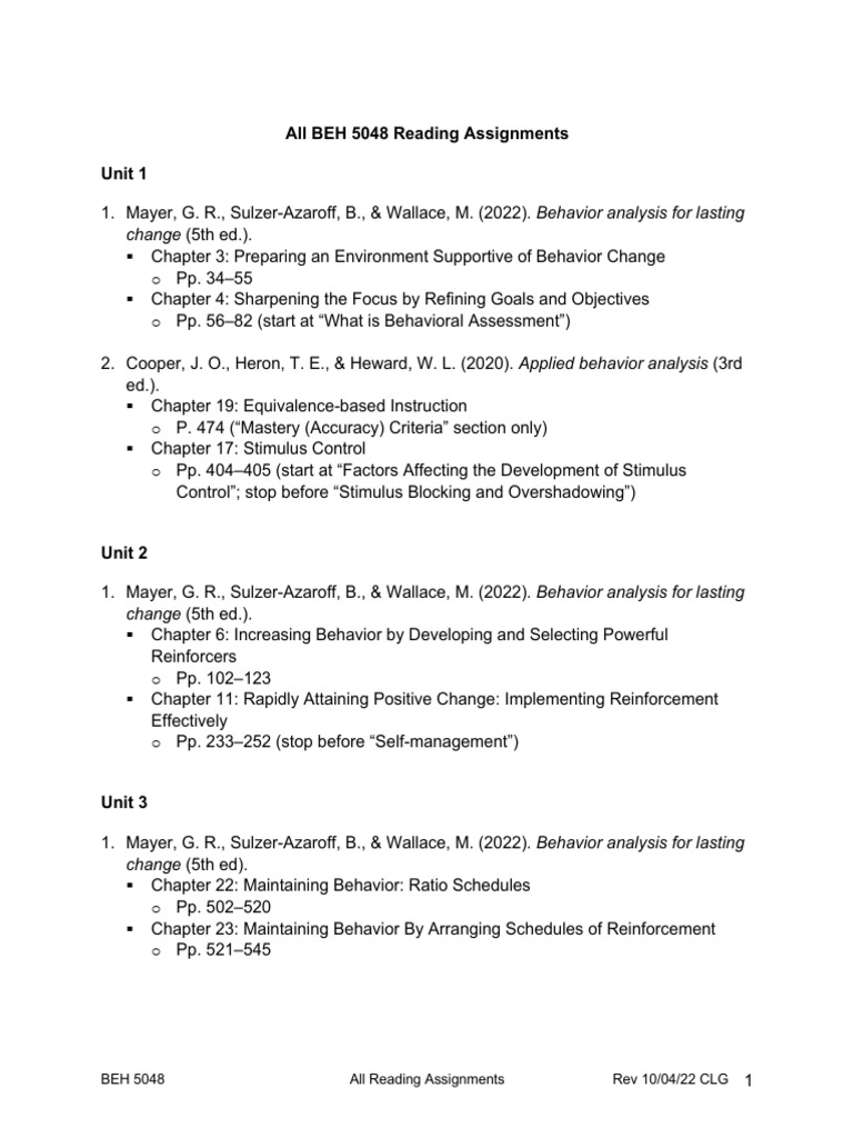 BEH 5048 All Reading Assignments | PDF | Behaviorism | Reinforcement