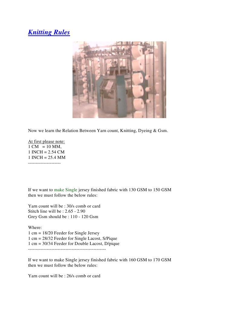 Yarn Count and GSM Conversion Guide | PDF | Knitting | Textiles