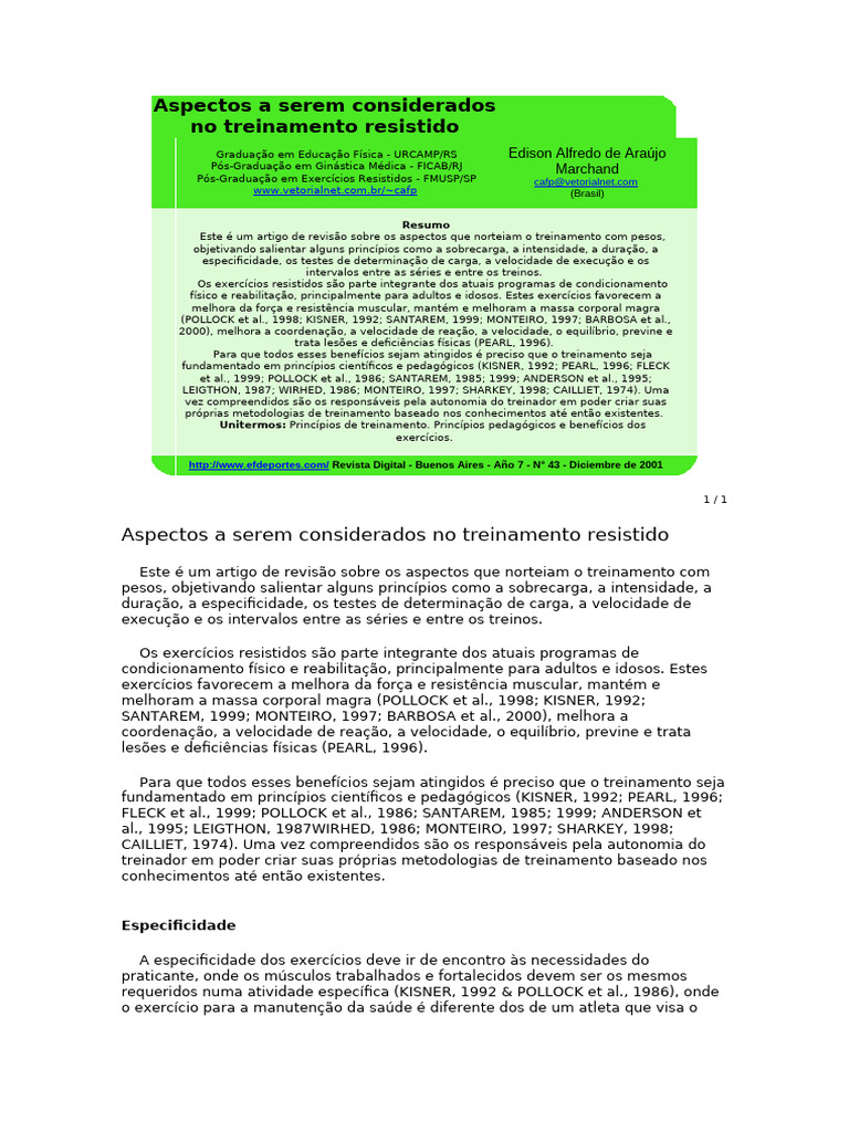 Aspectos a serem considerados no treinamento resistido | PDF | Músculo