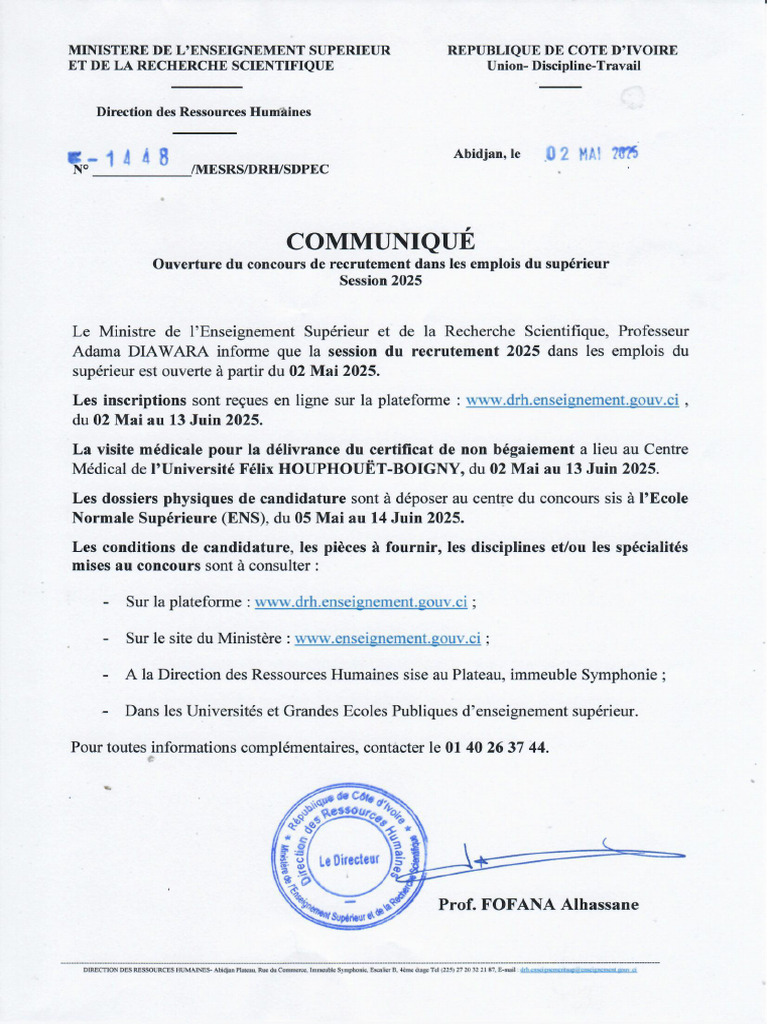 Communique Recrutement Session 2025 | PDF