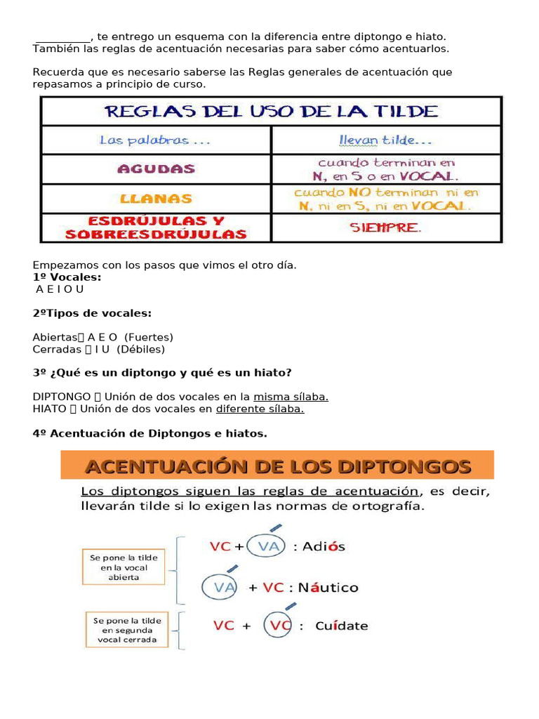 Diptongo e Hiato (Explicación Individualizada) 2 | PDF