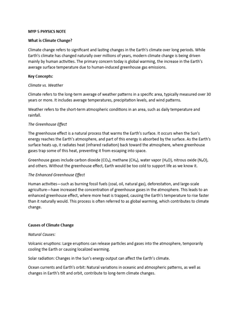 MYP 5 PHYSICS NOTE - Climate change | PDF | Climate Change | Greenhouse ...