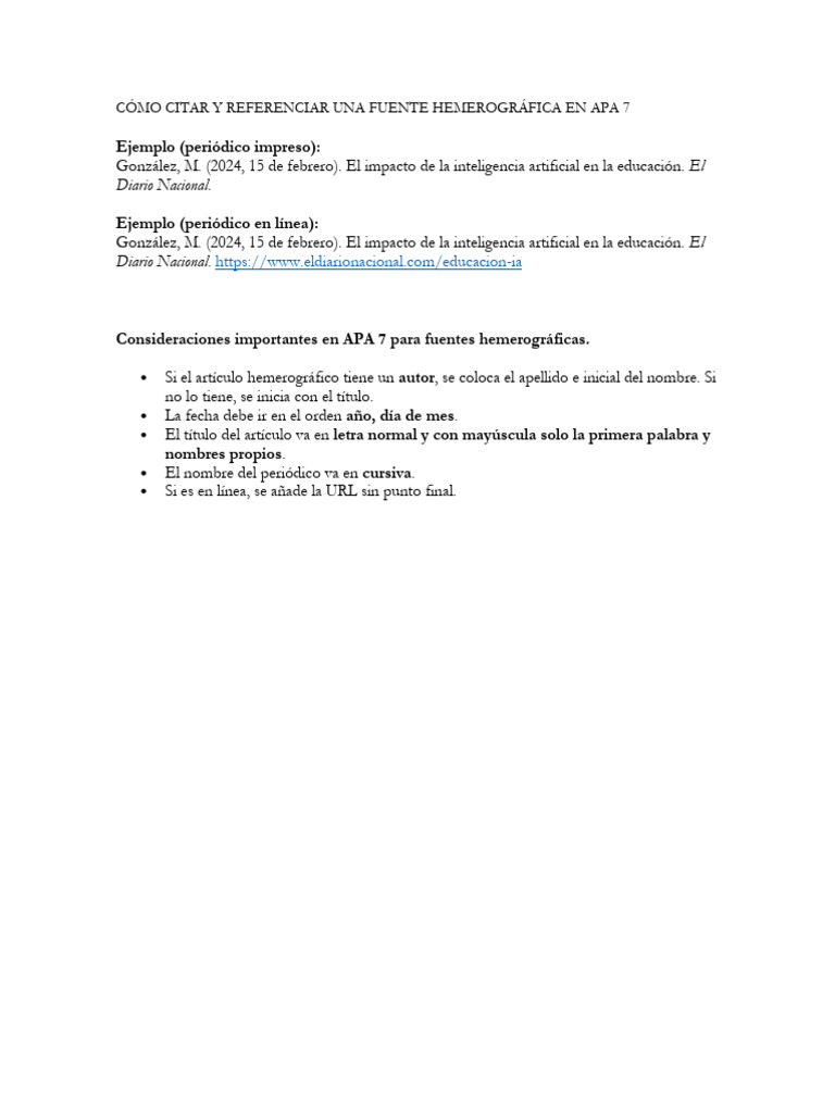 Cómo Citar y Referenciar Una Fuente Hemerográfica en Apa 7 | PDF