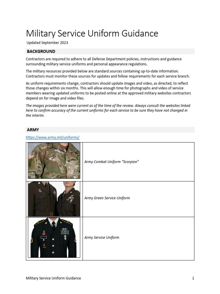 Military Service Uniform Guidance | PDF | Fashion | Clothing