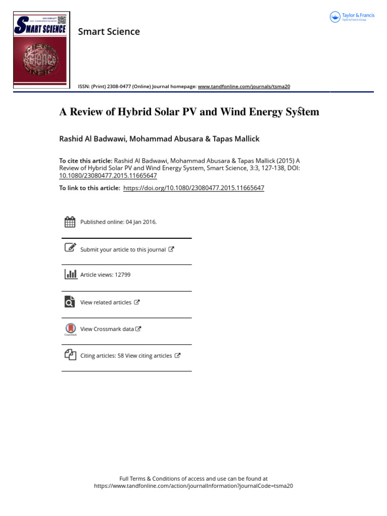 A Review of Hybrid Solar PV and Wind Energy System | PDF | Photovoltaic System | Photovoltaics
