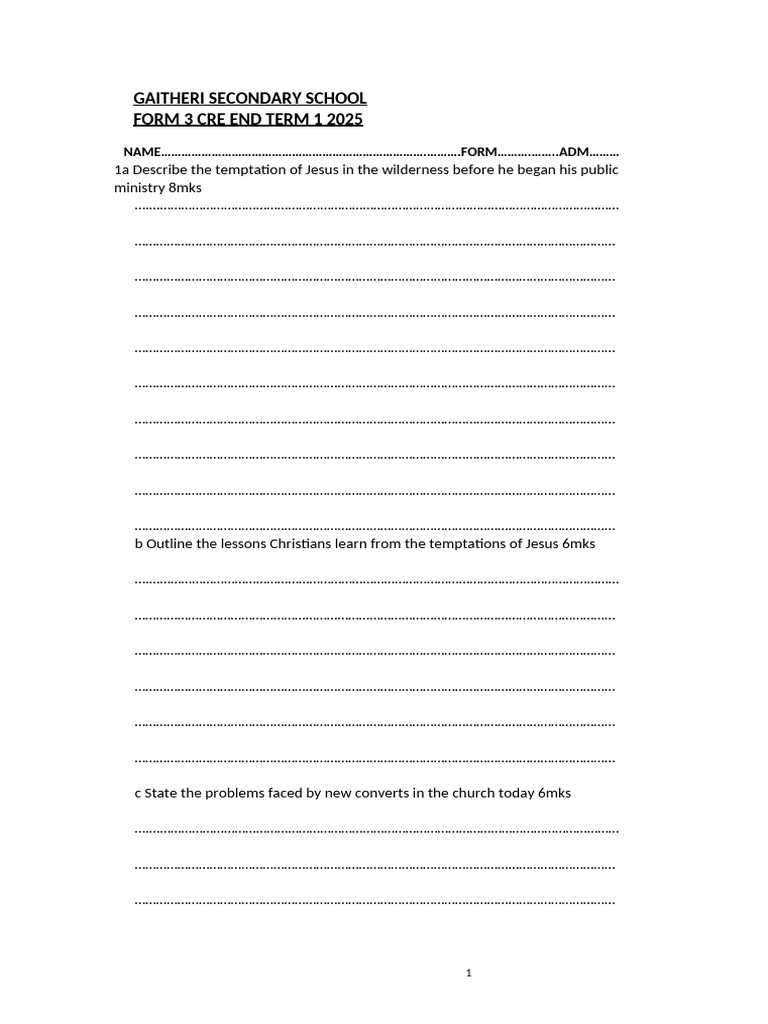 Cre Form 3 End Term 1 2025 | PDF | Abrahamic Religions | Apocalypticists