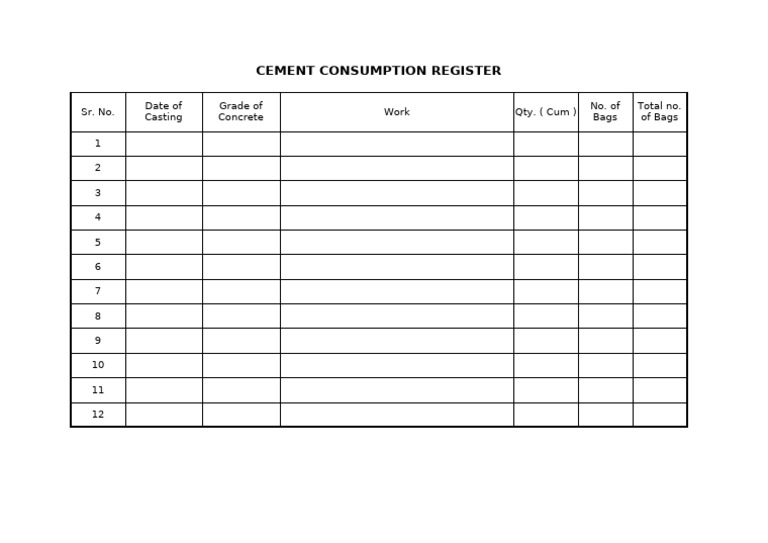 Cement Consumption Register | PDF