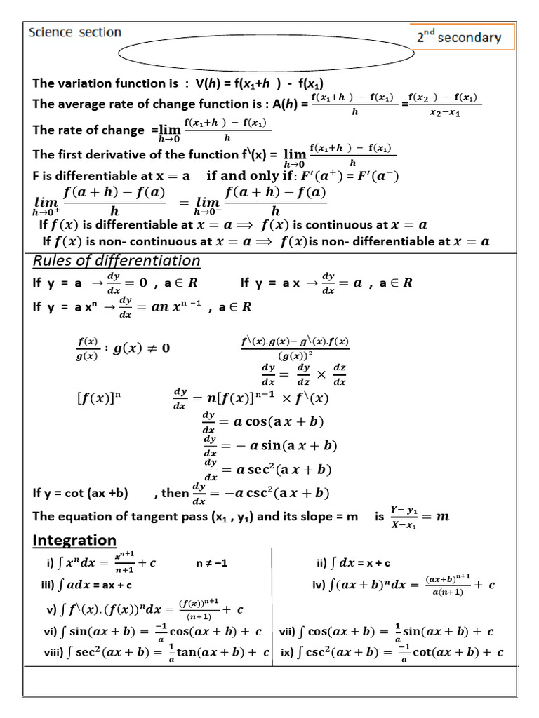 Concepts Maths (Science) 2nd Term 2nd Sec | PDF | Derivative | Mathematical Objects