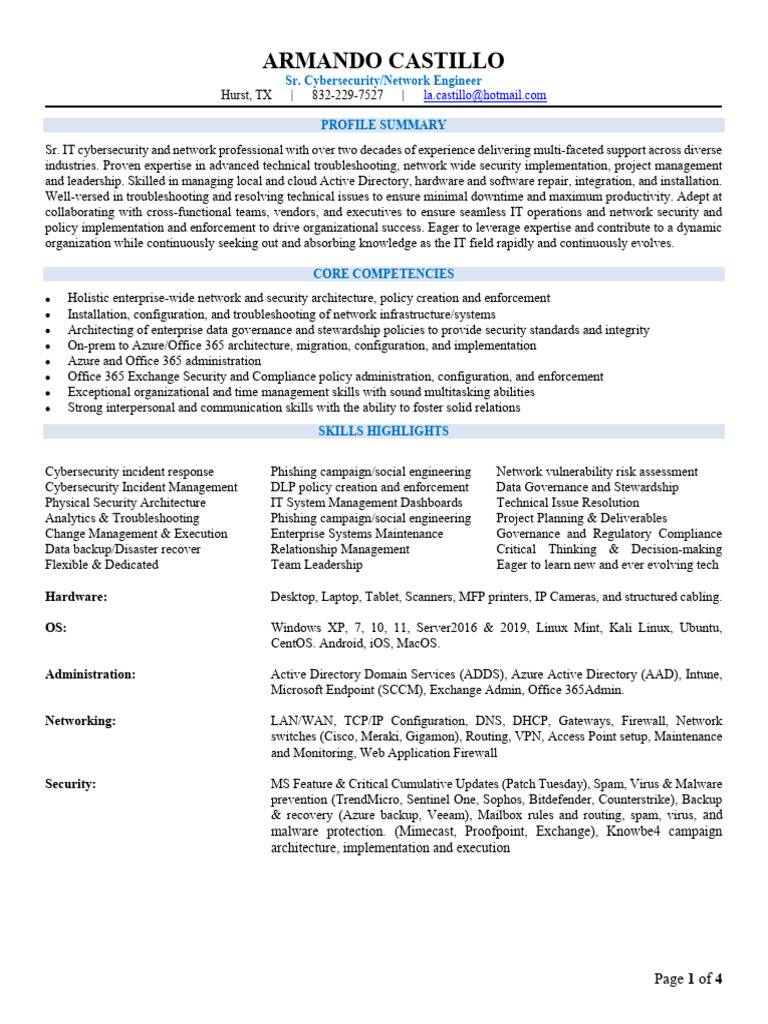 Armando Castillo - Resume | PDF | Security | Computer Security