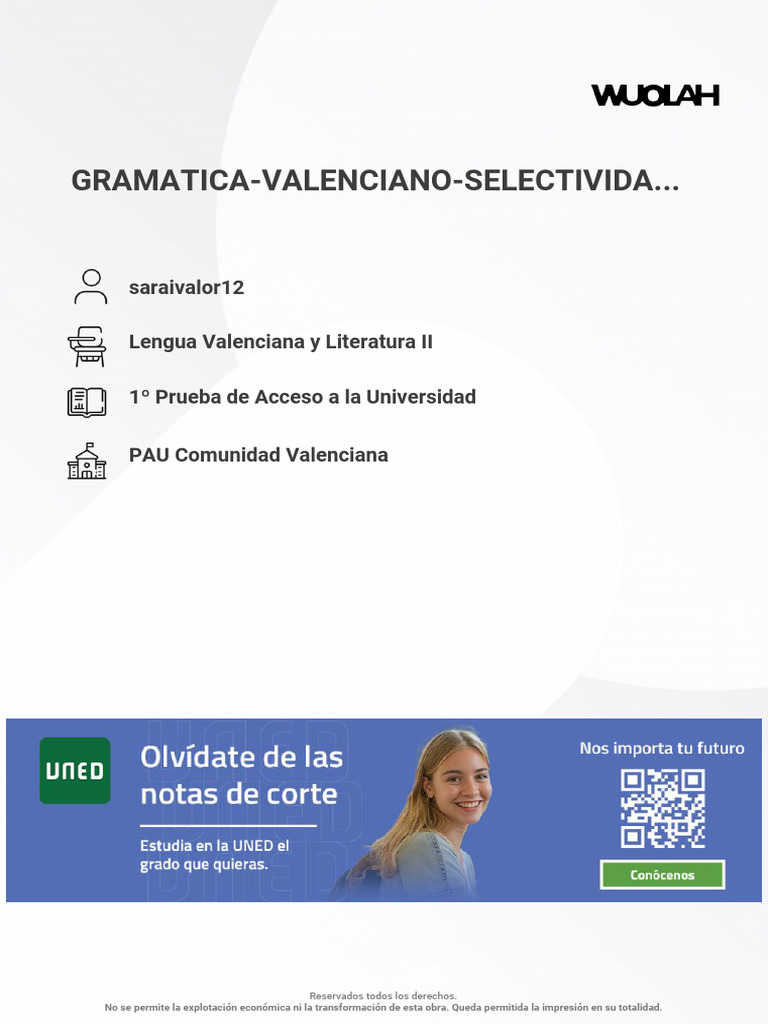 Gramatica Valenciano Selectividad | PDF