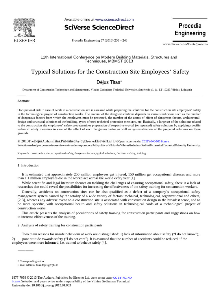 Typical Solutions For The Construction Site Employees' Safety | PDF ...