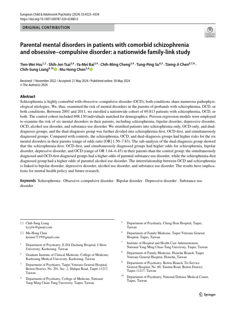 Parental Mental Disorders in Patients With Comorbid Schizophrenia and ...