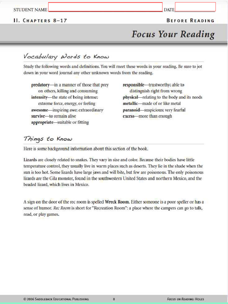 holes chapters 8-17 assignment | PDF