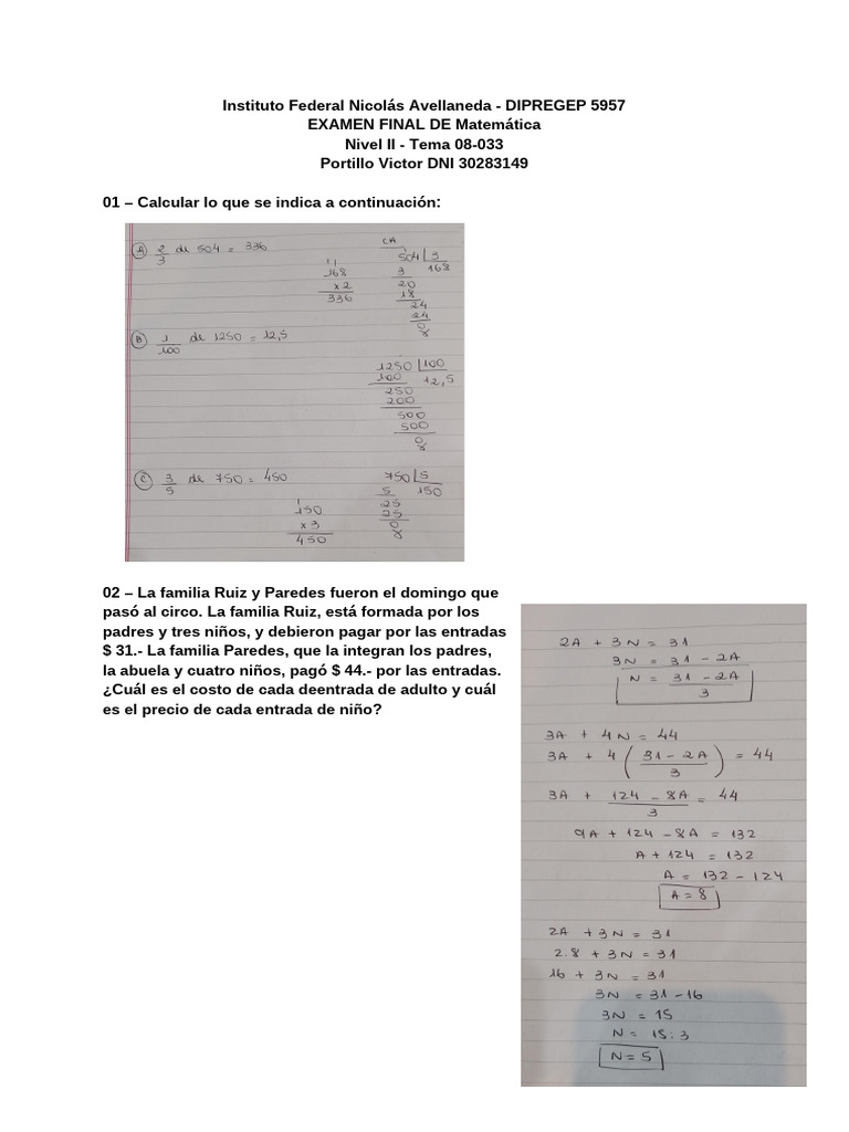 Examen Final de Matemática Nivel II | PDF | Rectángulo | Geometría ...