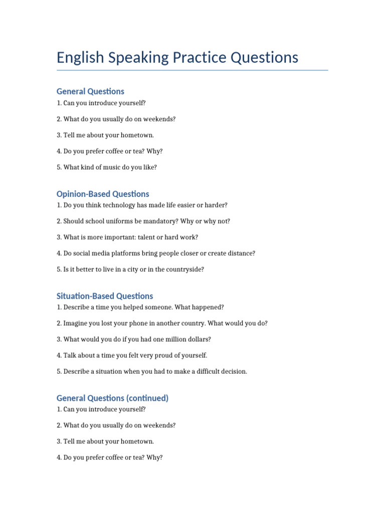 English Speaking Practice | PDF