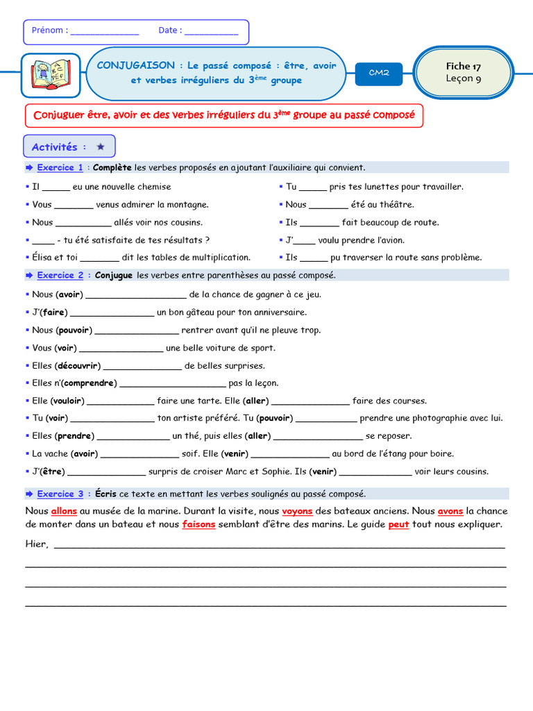 Fiche-17-Le-passe-compose-etre-avoir-et-verbes-irreguliers-du-3eme ...