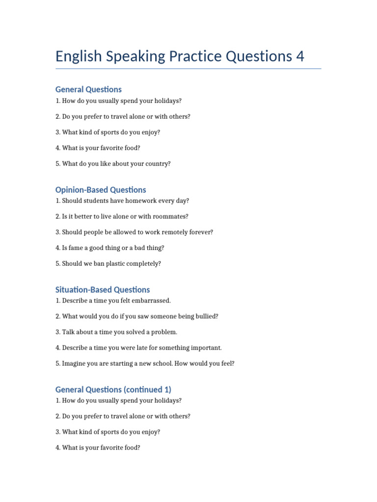 English Speaking Practice 4 | PDF