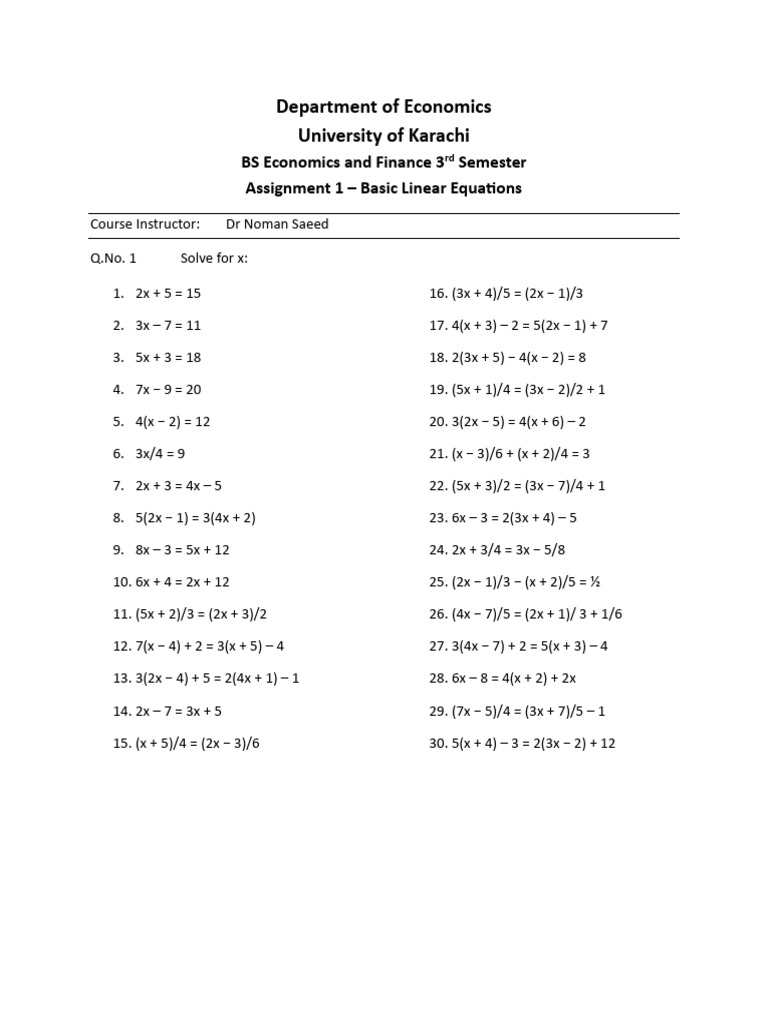 Assignment 1 - Basic Linear Equations | PDF