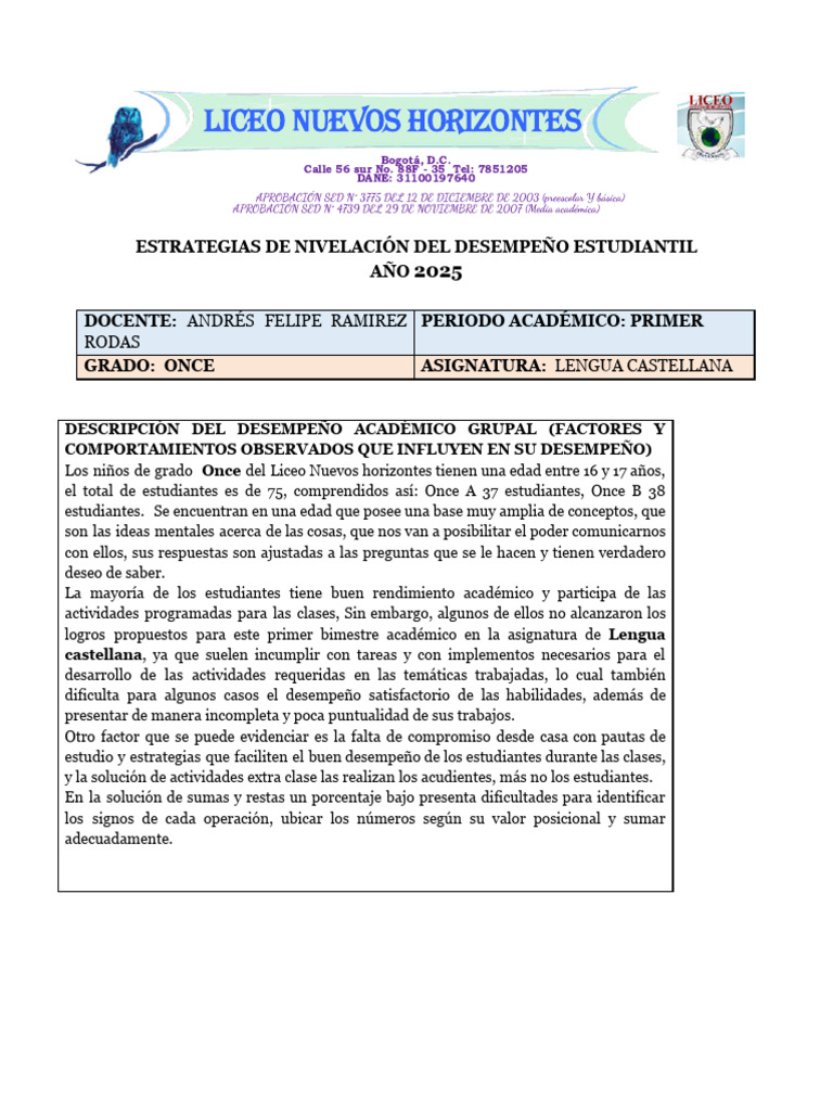 11 NIVELACION LENGUA CASTELLANA GRADO 11°.docx - Compressed | PDF | Evaluación | Aprendizaje