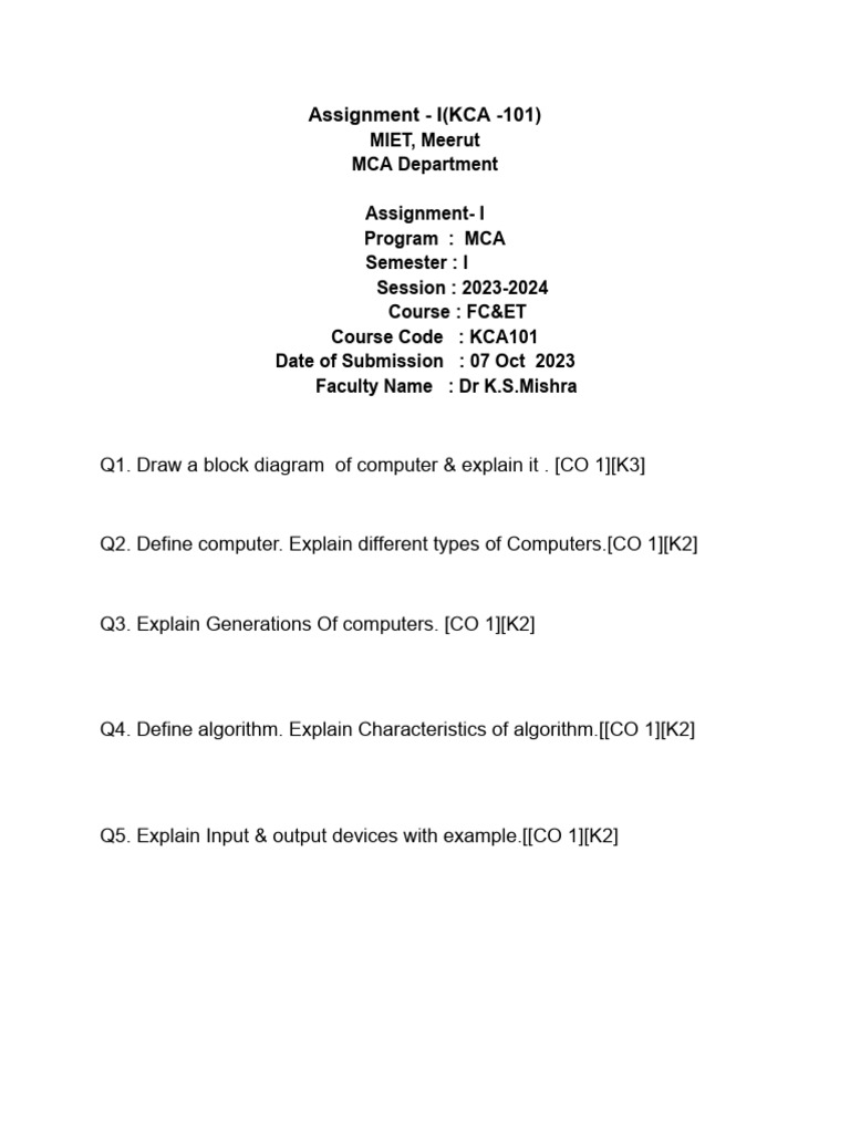Assignment - I of Comp Fundamental) | PDF