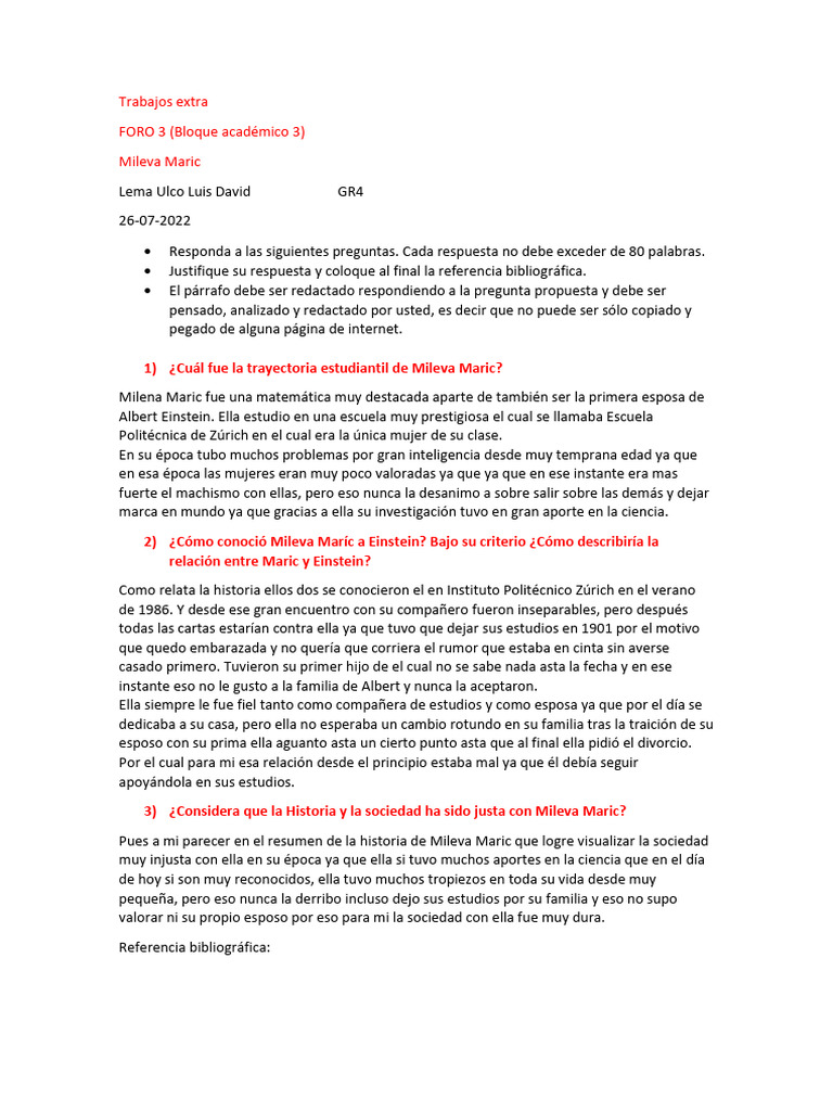 GR4 - Mileva Maric - Lema Luis | PDF | Albert Einstein