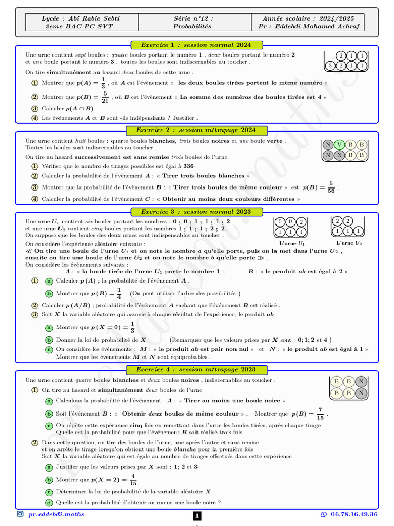 Probabilités de tirages d'urnes | PDF | Probabilité | Hasard