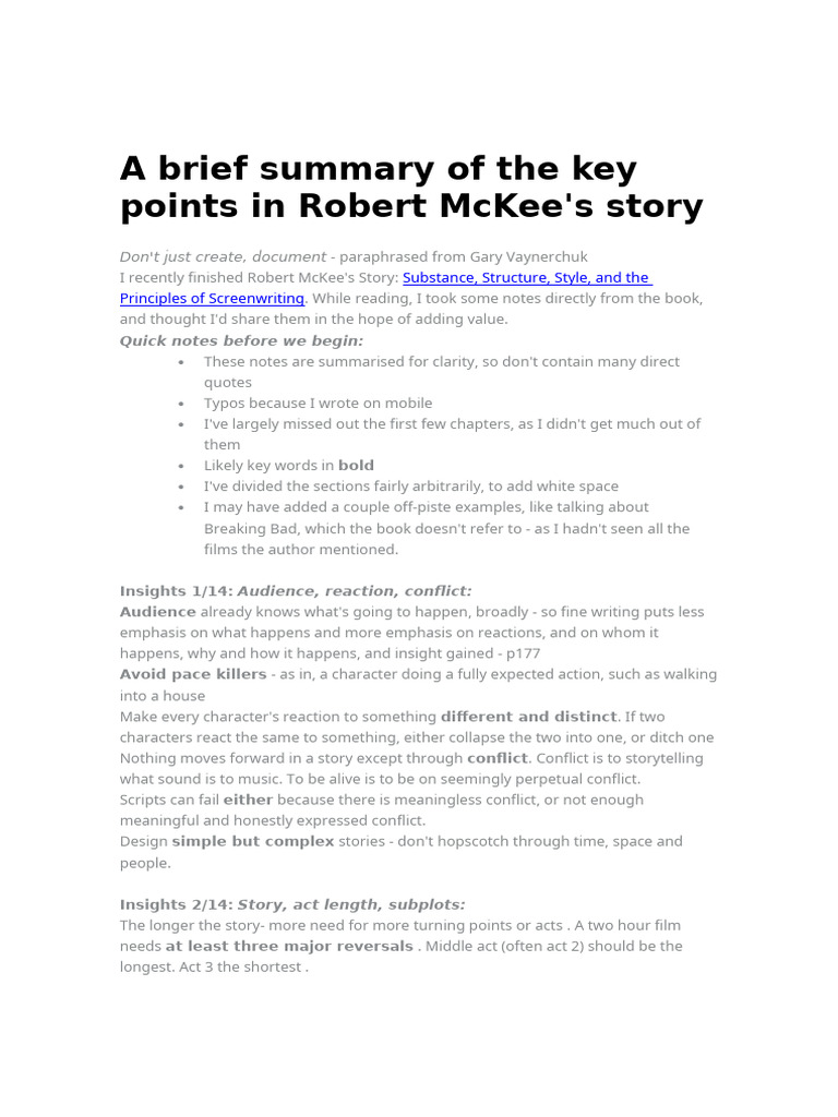 Key Insights from McKee's Story | PDF | Screenplay | Narration