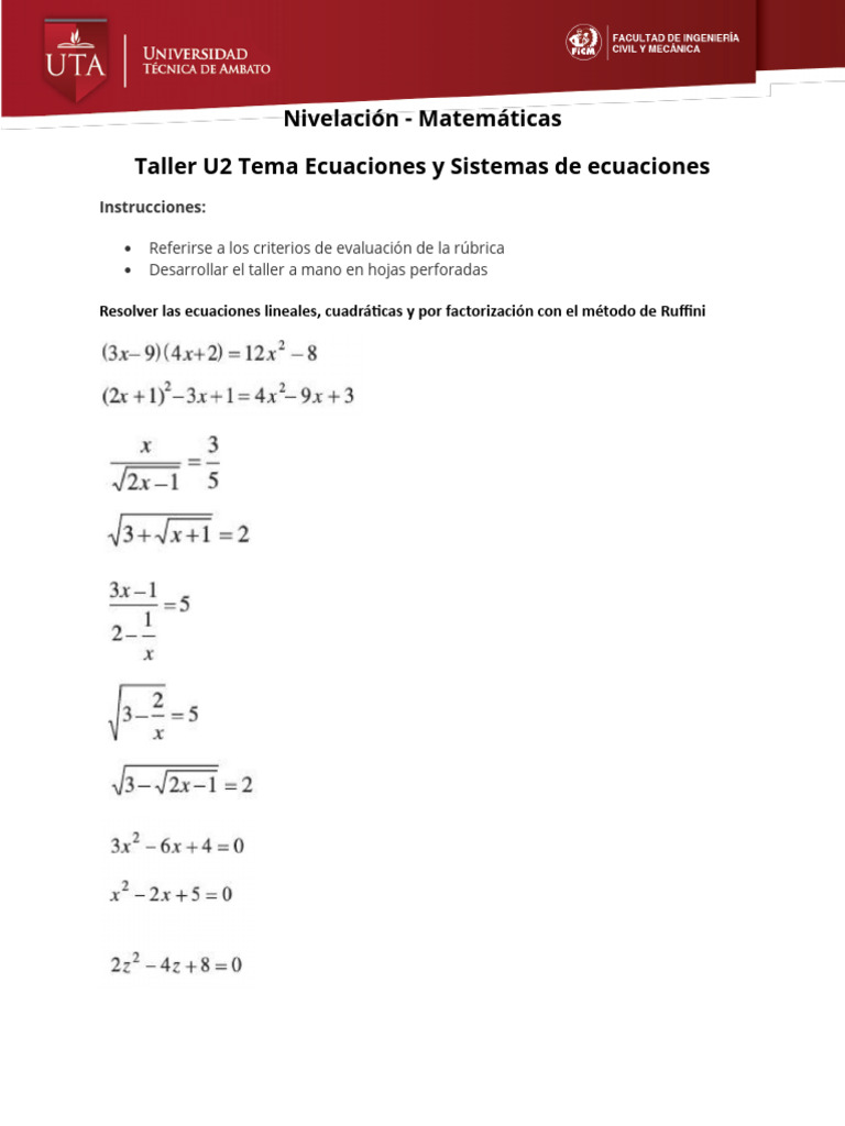 Ejercicios U2 Ecuaciones | PDF