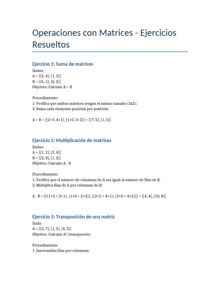 Ejercicios Resueltos de Matrices | PDF