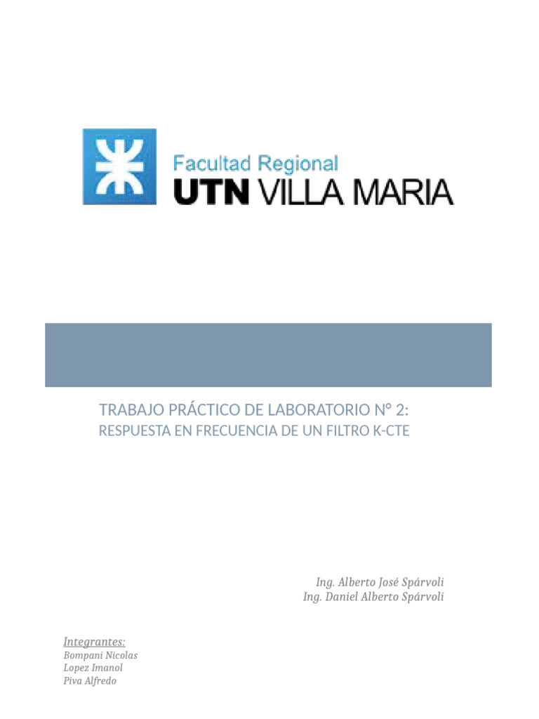 Teoria de Los Circuitos II - TP Lab | PDF | Filtro electronico | Red ...