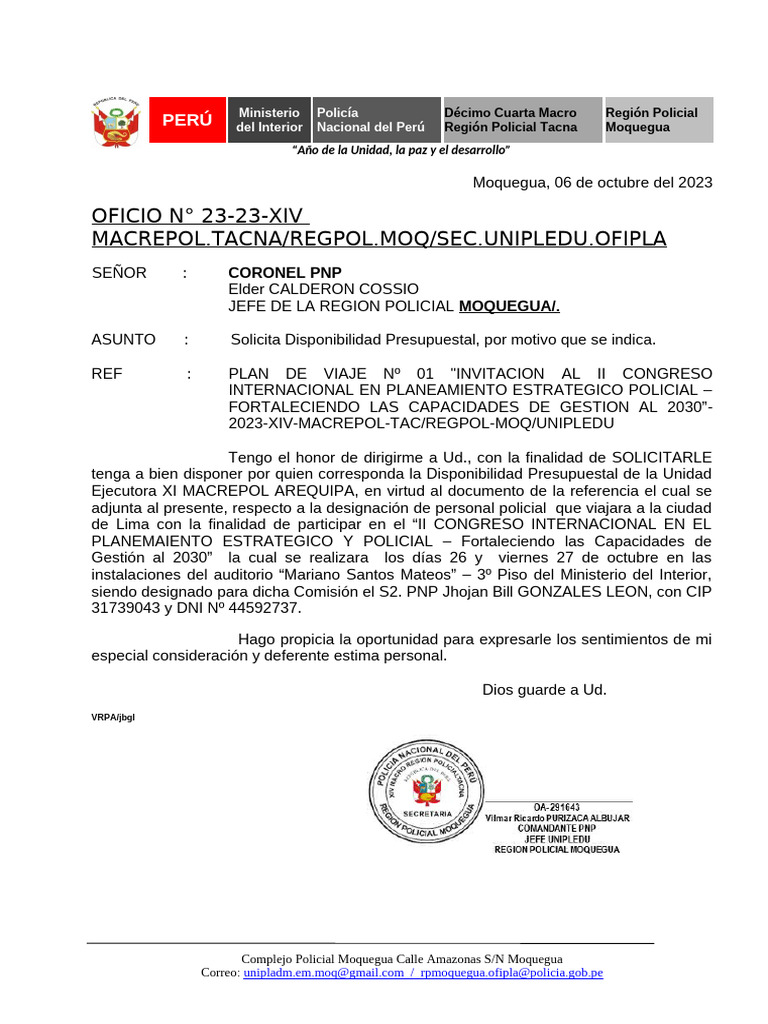 OFICIO 23 REMITE PLAN DE TRABAJO CMISION LIMA (Recuperado Automáticamente) | PDF