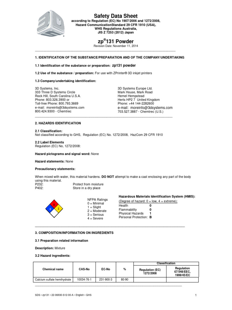 zp131 Powder Safety Data Sheet | PDF | Materials | Chemistry