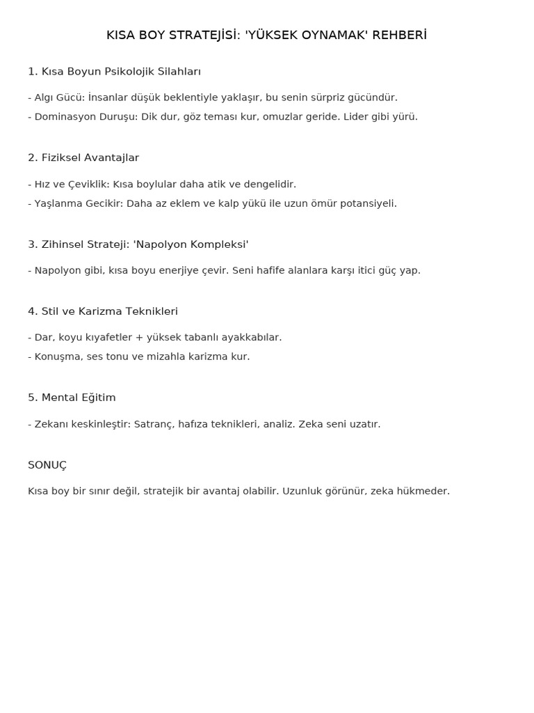 Kisa Boy Stratejisi Rehberi | PDF