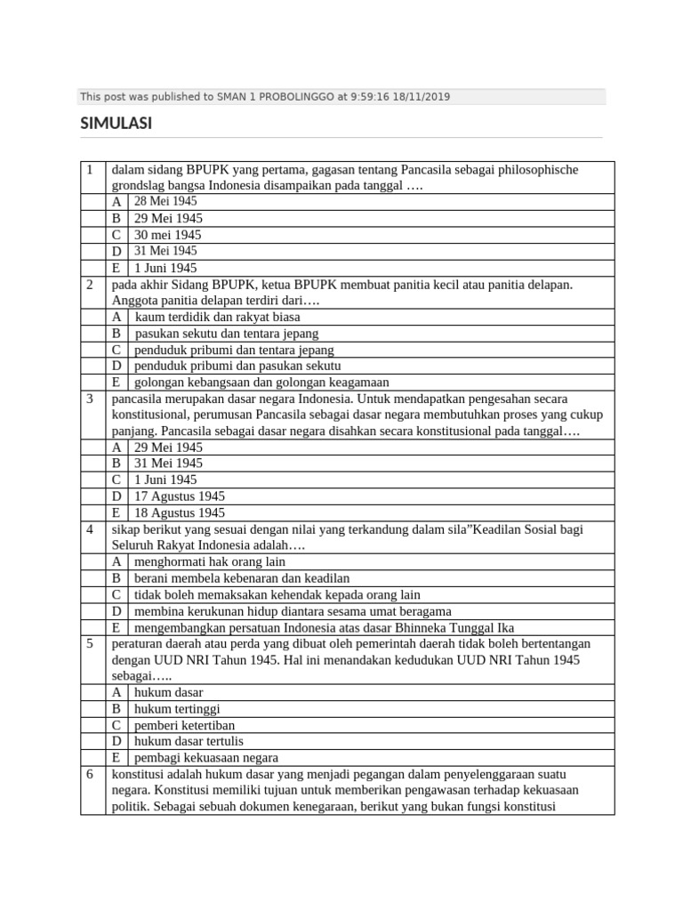 Latihan Soal PPKN Xii Ujian | PDF