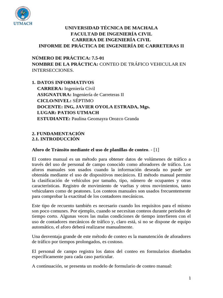 2024 - 1 - Informe - Pract - 01 - Ingcarret Ii | PDF | Tráfico | Intersección (carretera)