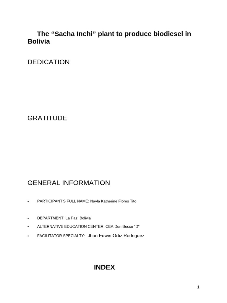 The "Sacha Inchi" Plant To Produce Biodiesel In.. Bolivia | PDF ...