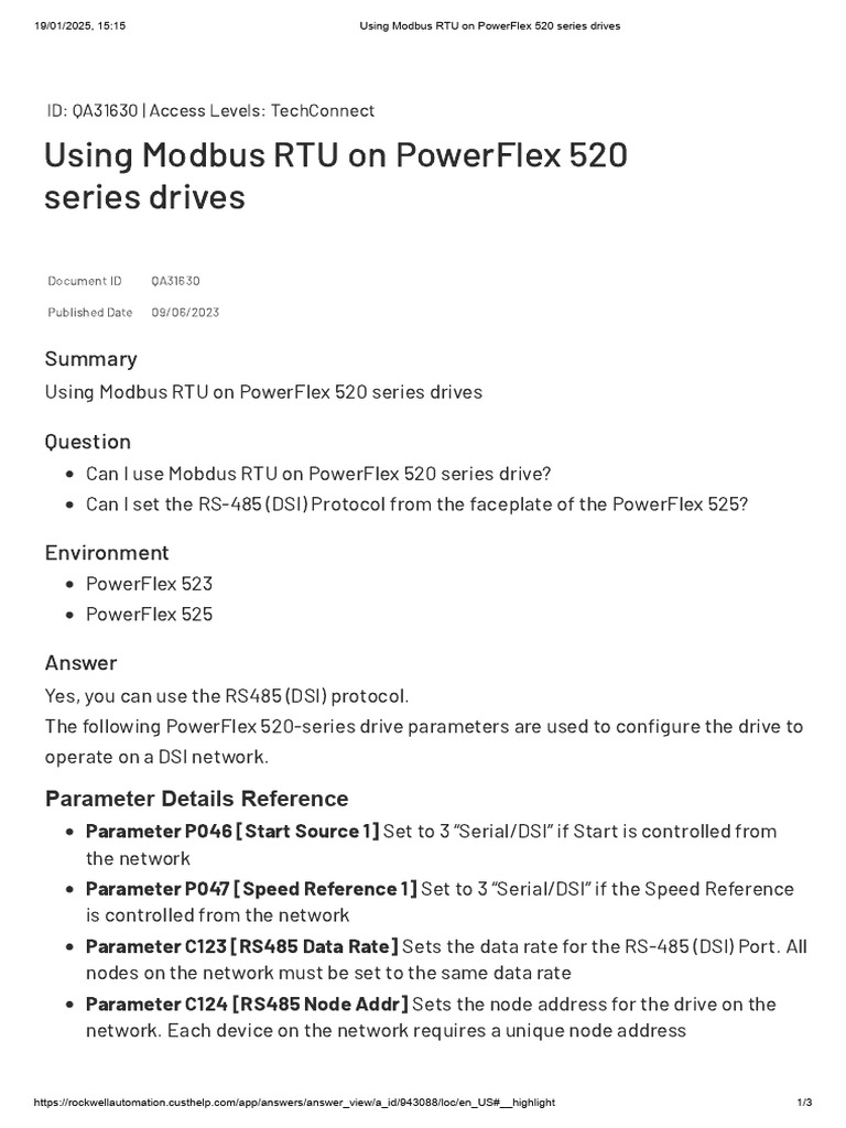 Using Modbus RTU On PowerFlex 520 Series Drives | PDF | Computer Network | Computing