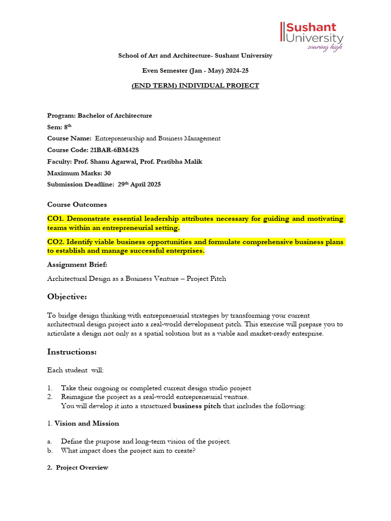 E&BM - End Term - Assignment | PDF | Entrepreneurship | Design