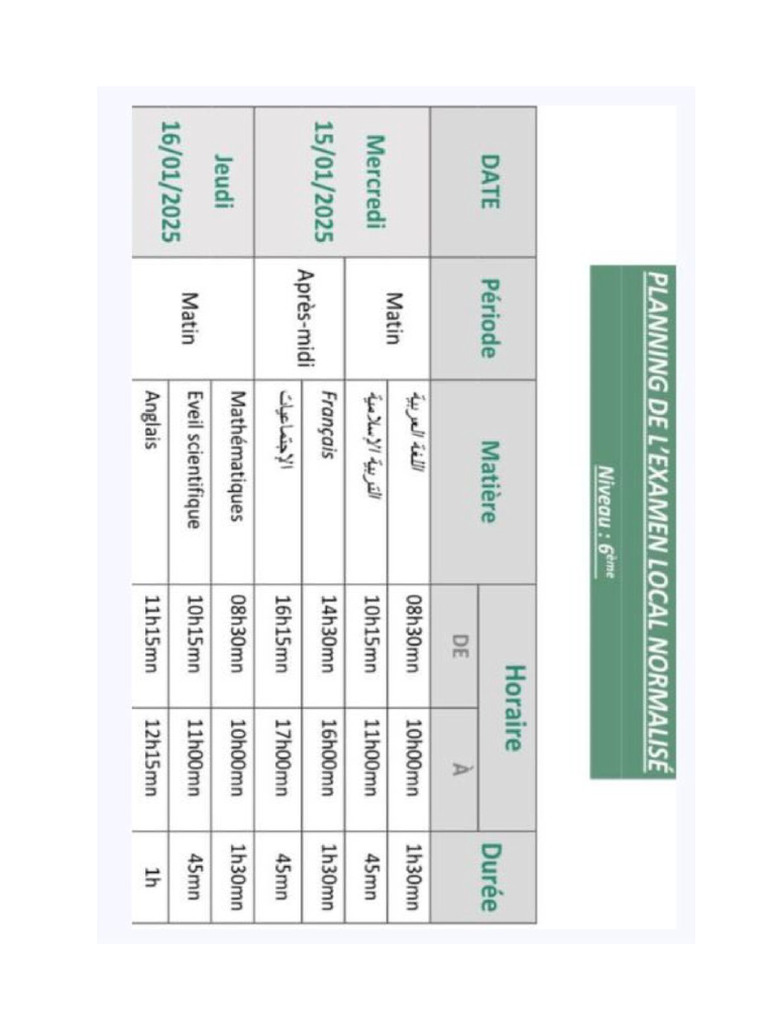 planning examen local normalisé 2025 | PDF