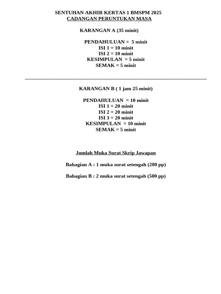 SENTUHAN AKHIR KERTAS 1BM KARANGAN B 2025 | PDF