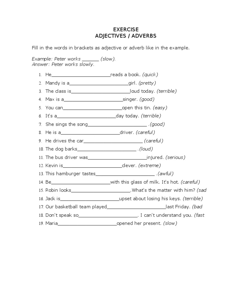 Adjective and Adverb Exercises | PDF