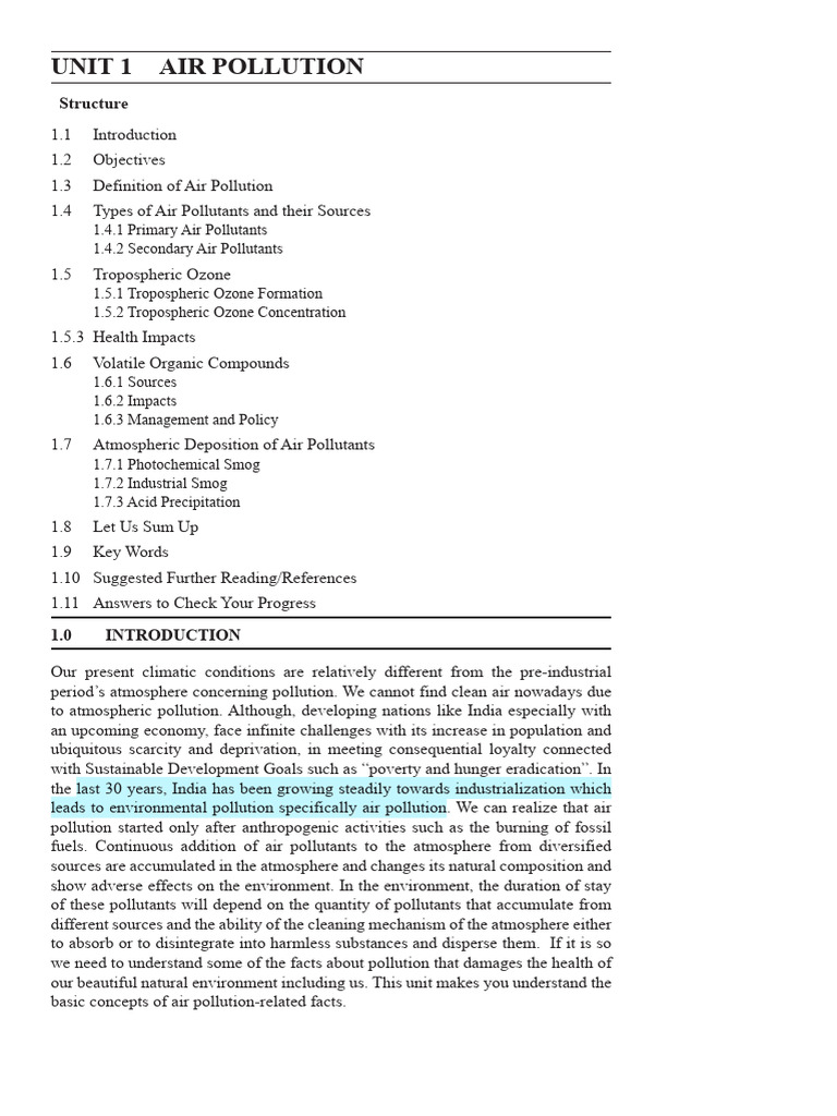Week - 1 - Unit 1 - Air Pollution | PDF | Ozone | Particulates