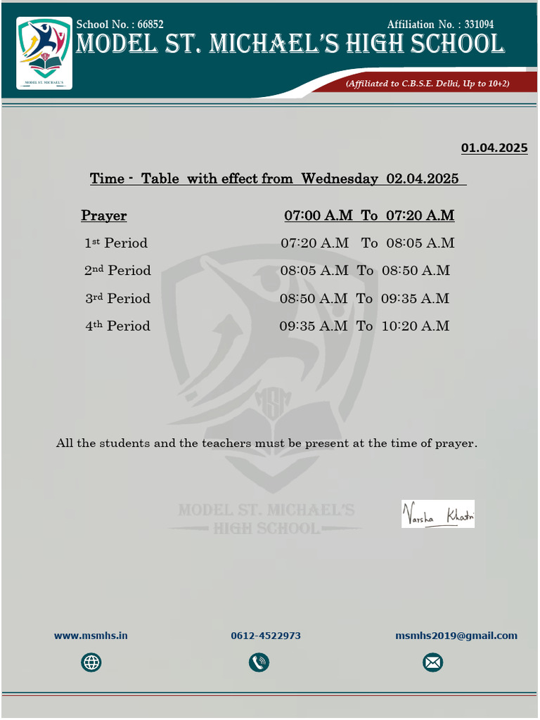 Class Xiith Time Table April 25 | PDF