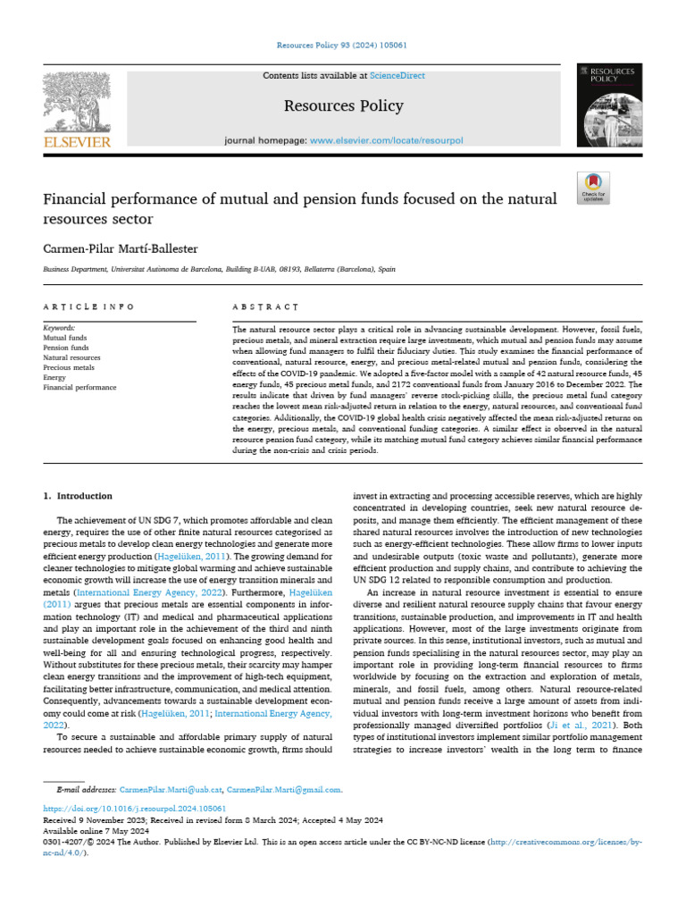 Financial Performance of Natural Resources Mutual Funds | PDF ...