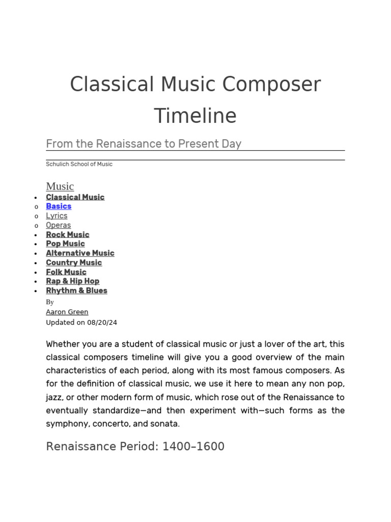 Classical Music Composer Timeline | PDF | Baroque Music | Classical ...